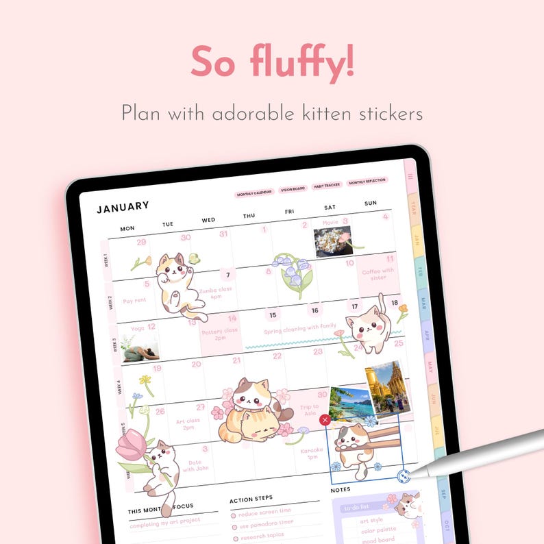 Spring Kitten Digital Stickers, Goodnotes Stickers Cute Kawaii Sticker ...