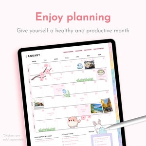Soft Pink Undated Digital Planner Minimalist, Cute Kawaii Dated ...