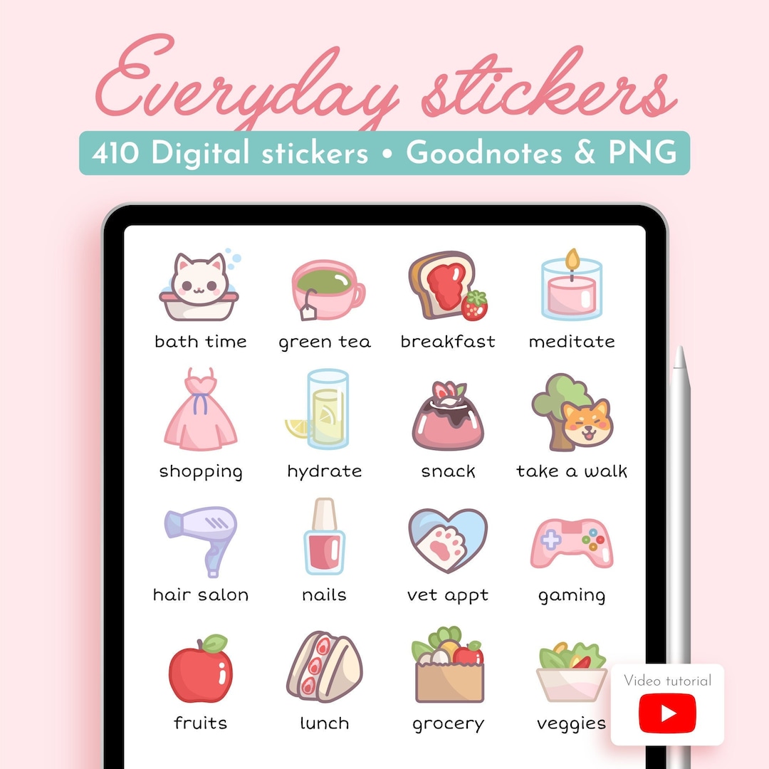Pastel Everyday Digital Stickers, Goodnotes Stickers Cute Kawaii ...