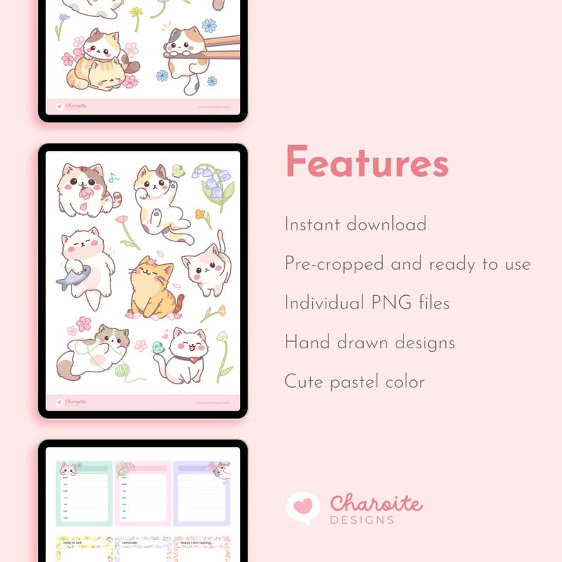 Spring Kitten Digital Stickers, Goodnotes Stickers Cute Kawaii Sticker ...