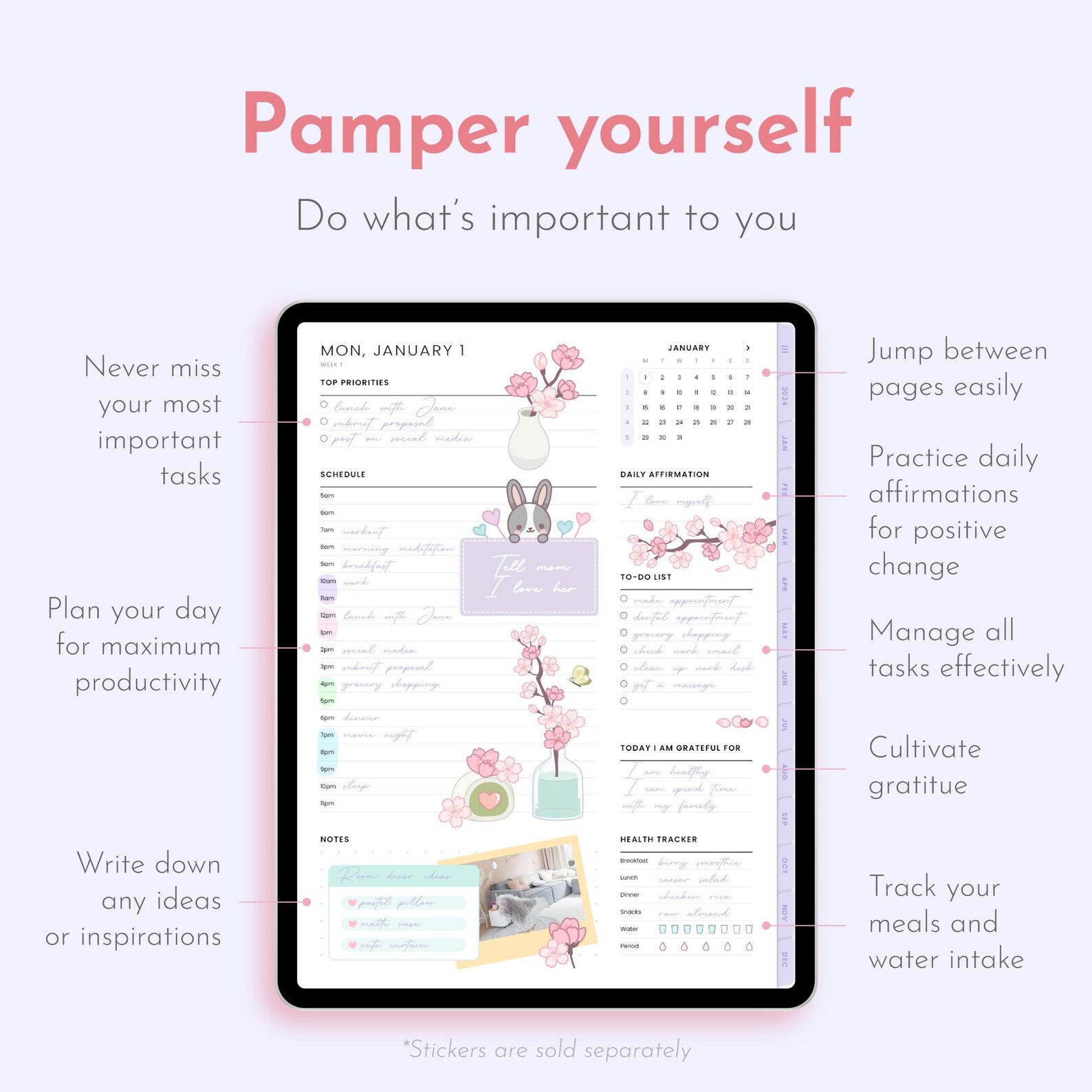 Lavender Purple 2025 Digital Planner Minimalist, Cute Kawaii Dated ...