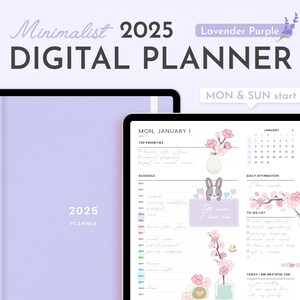 Lavender Purple 2025 Digital Planner Minimalist, Cute Kawaii Dated ...