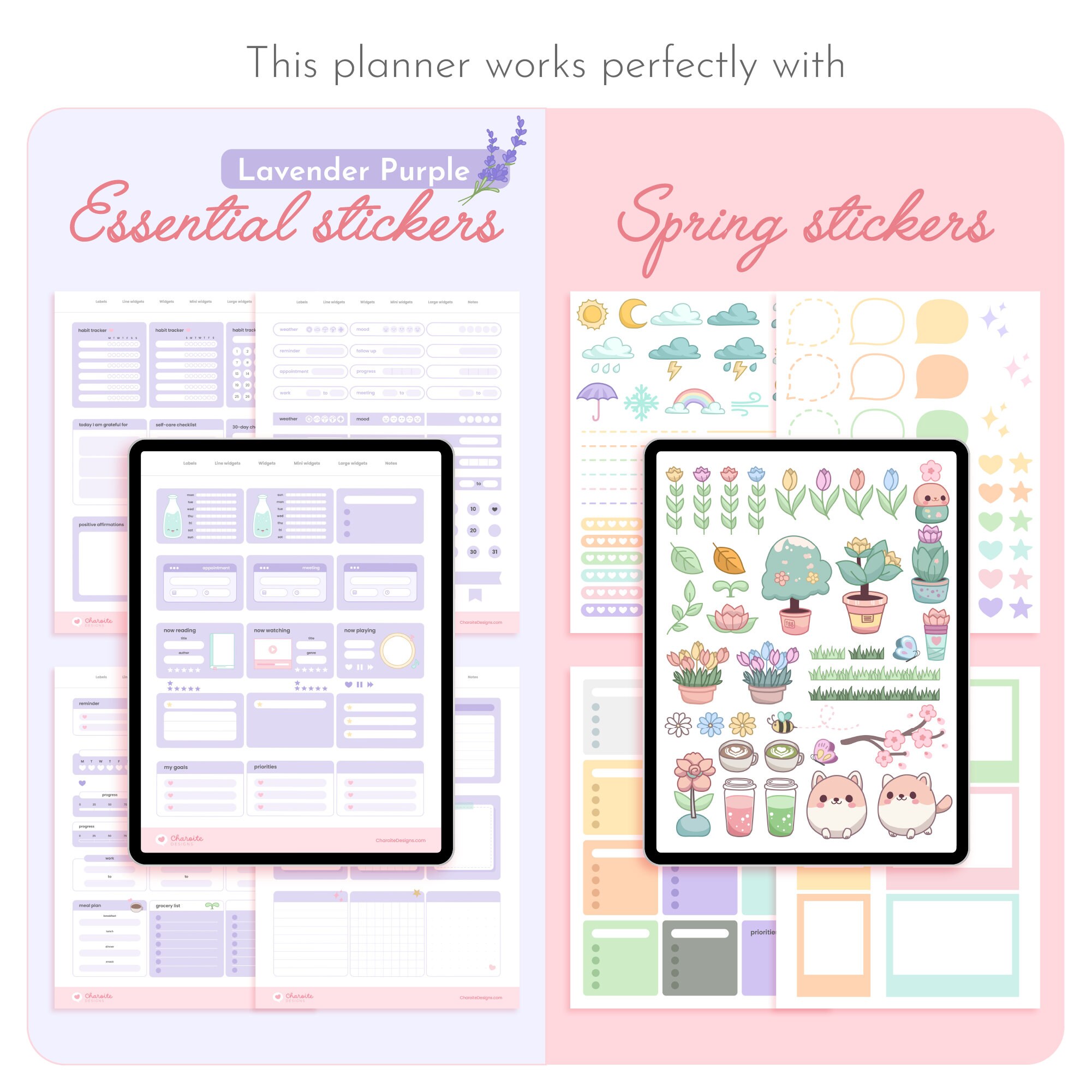 Lavender Purple Undated Digital Planner Minimalist, Cute Kawaii ...