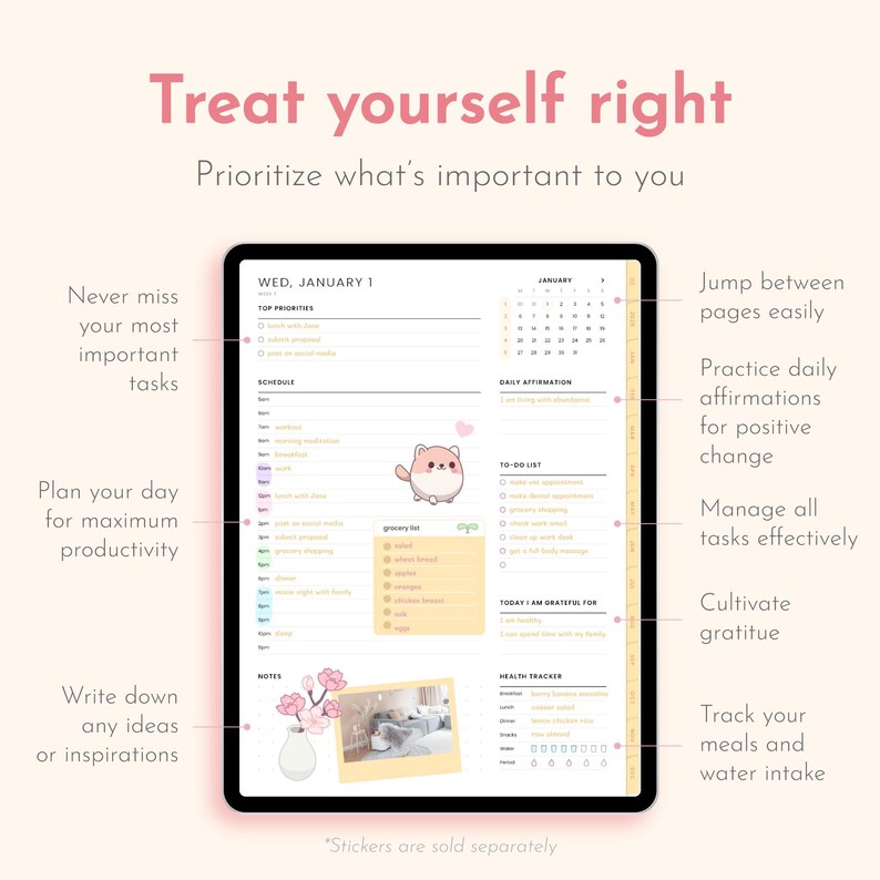 Pastel Yellow 2025 Digital Planner Minimalist, Cute Kawaii Dated ...