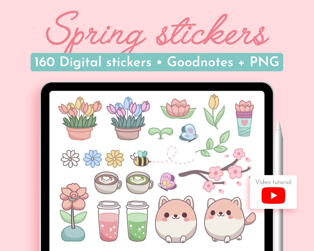 Pastel Spring Digital Stickers, Goodnotes Stickers Cute Kawaii Sticker ...