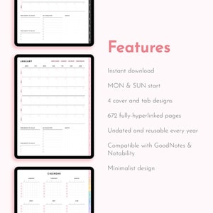 Soft Pink Undated Digital Planner Minimalist, Cute Kawaii Goodnotes ...