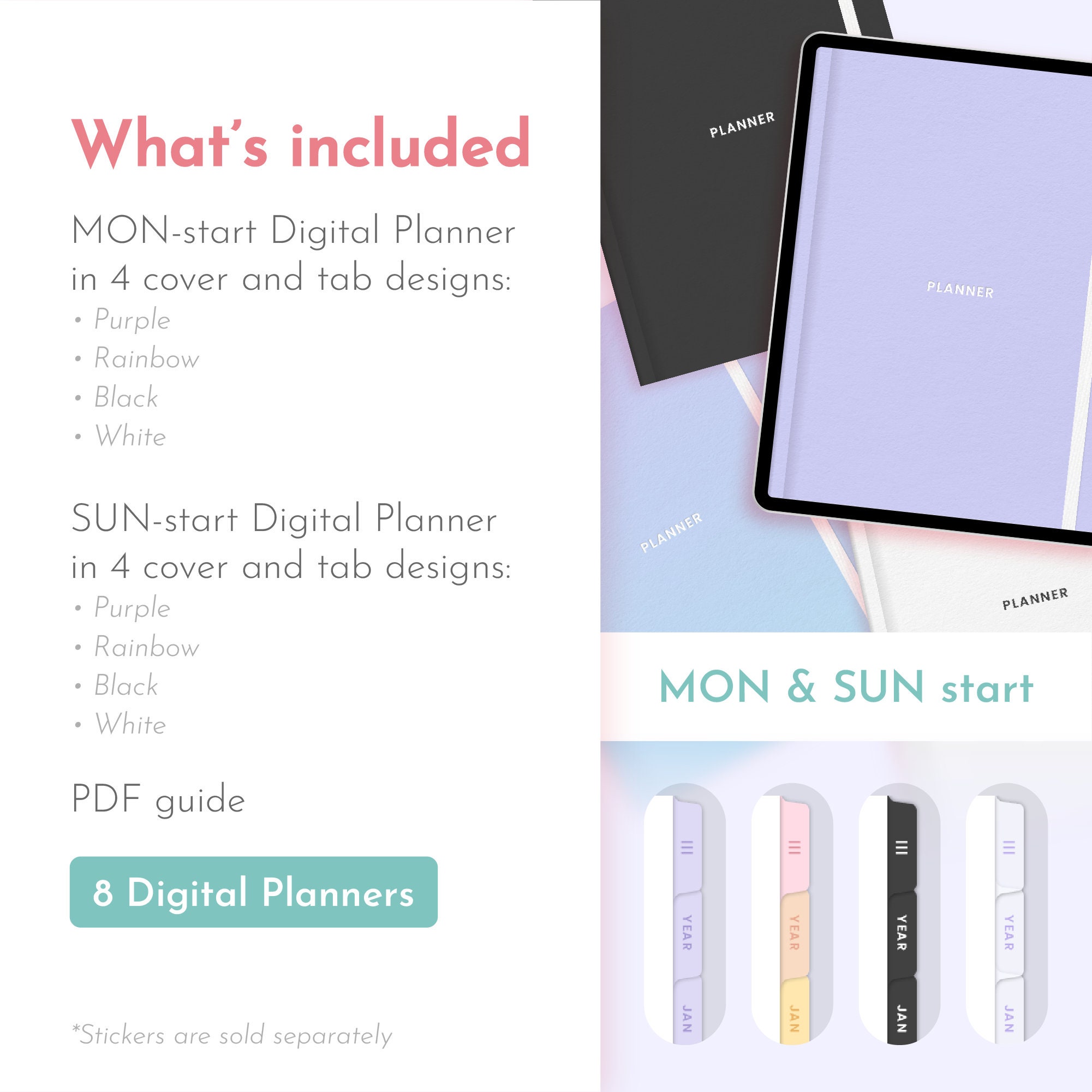 Lavender Purple Undated Digital Planner Minimalist, Cute Kawaii ...