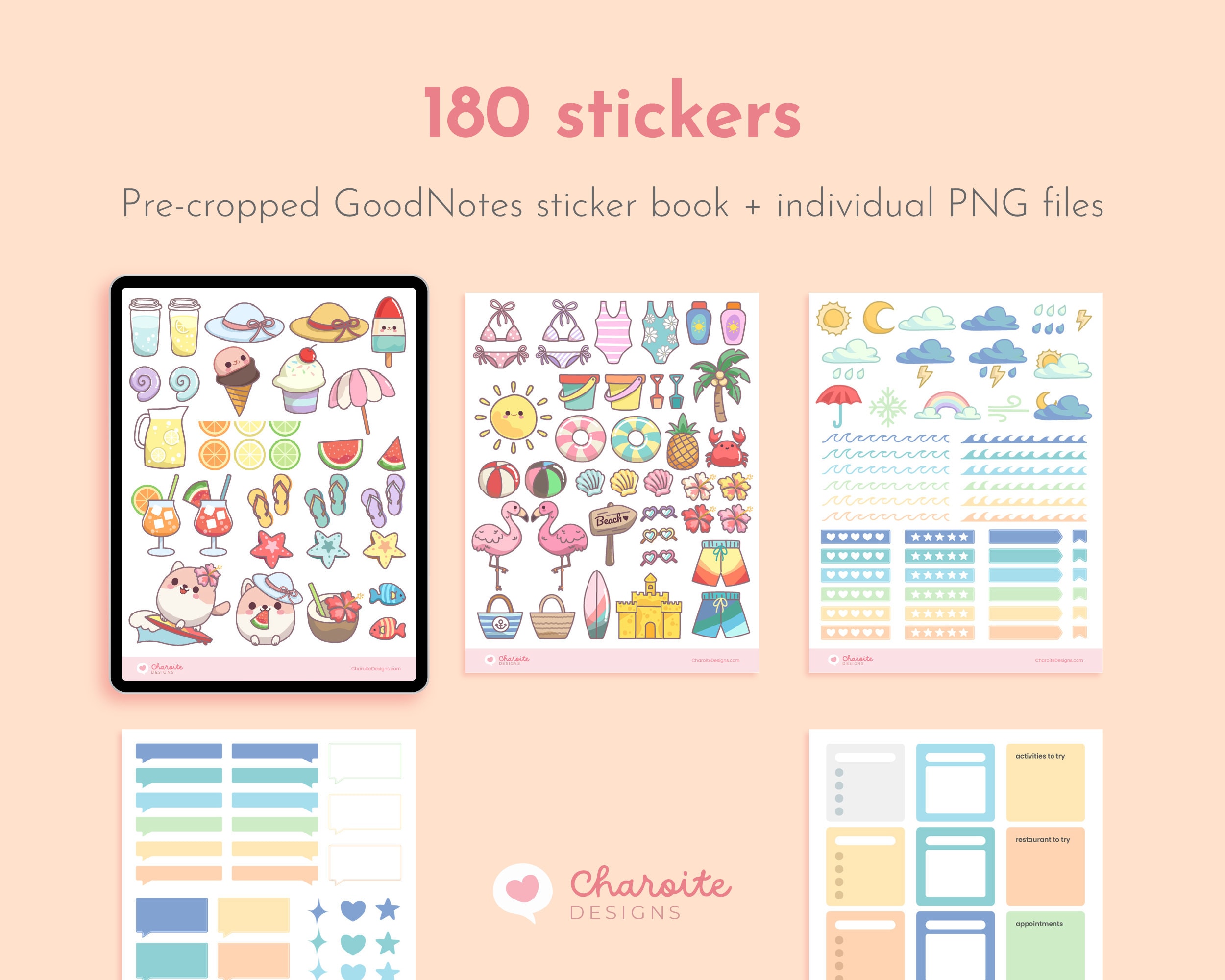 Pastel Summer Digital Stickers, Goodnotes Stickers Cute Kawaii Sticker ...