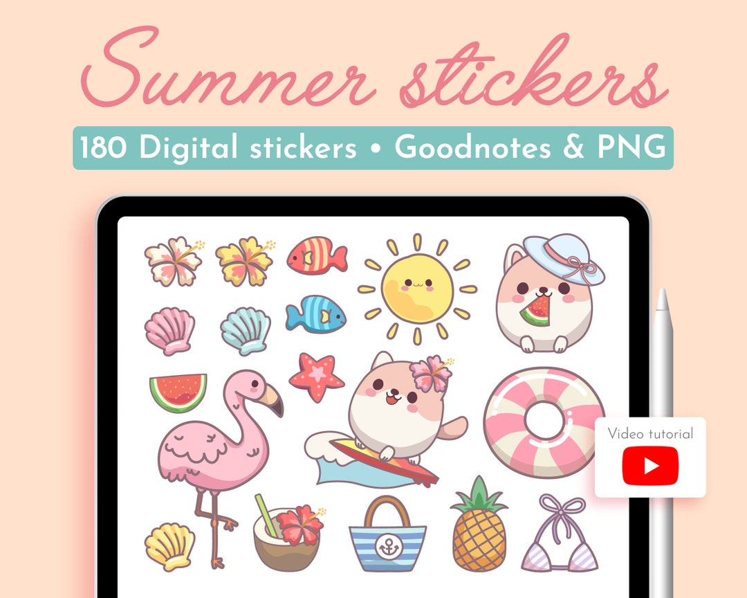 Pastel Summer Digital Stickers, Goodnotes Stickers Cute Kawaii Sticker ...