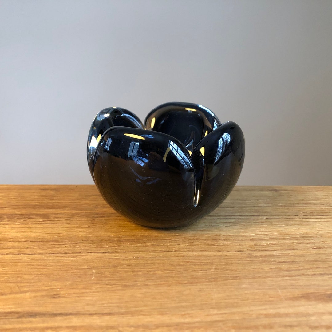 Nuutajärvi Notsjö Flower Kukka Black Signed Art Glass Finland by Jaakko ...