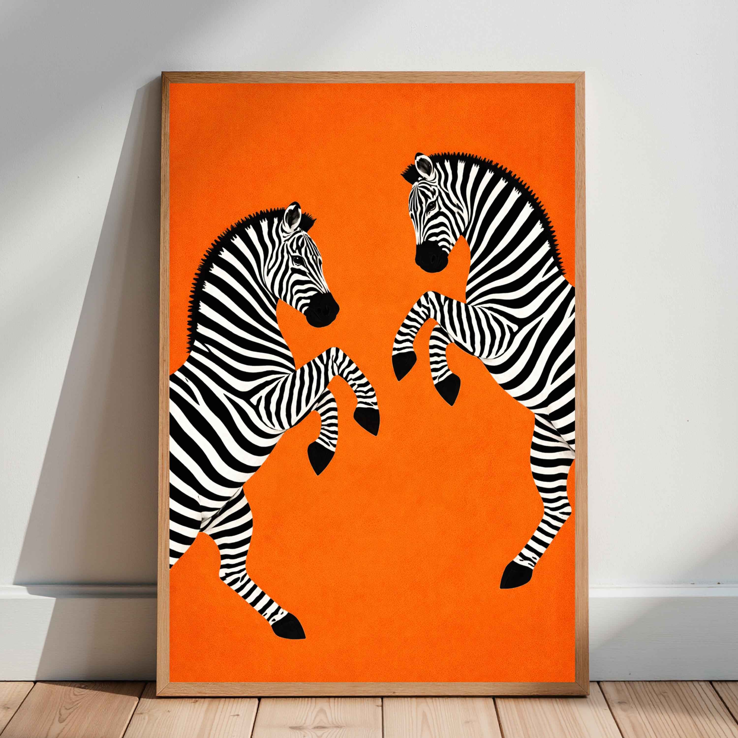 Zebra Poster, Orange Background, Modern Animal Wall Art, Safari Print ...
