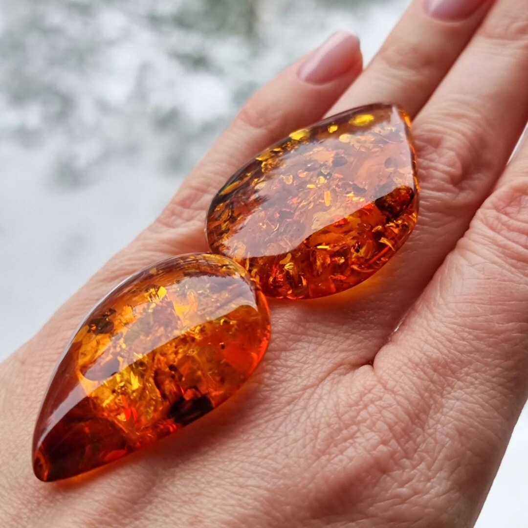 Natural Baltic Amber Cognac Color, Free Drop Shape Flat Bottom ...