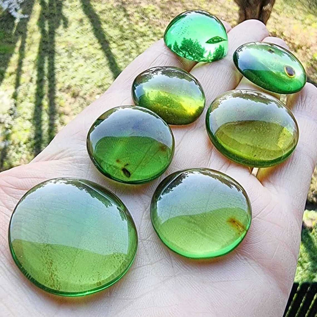 Natural Amber Green Color, Free Round Shape Flat Bottom Cabochons ...
