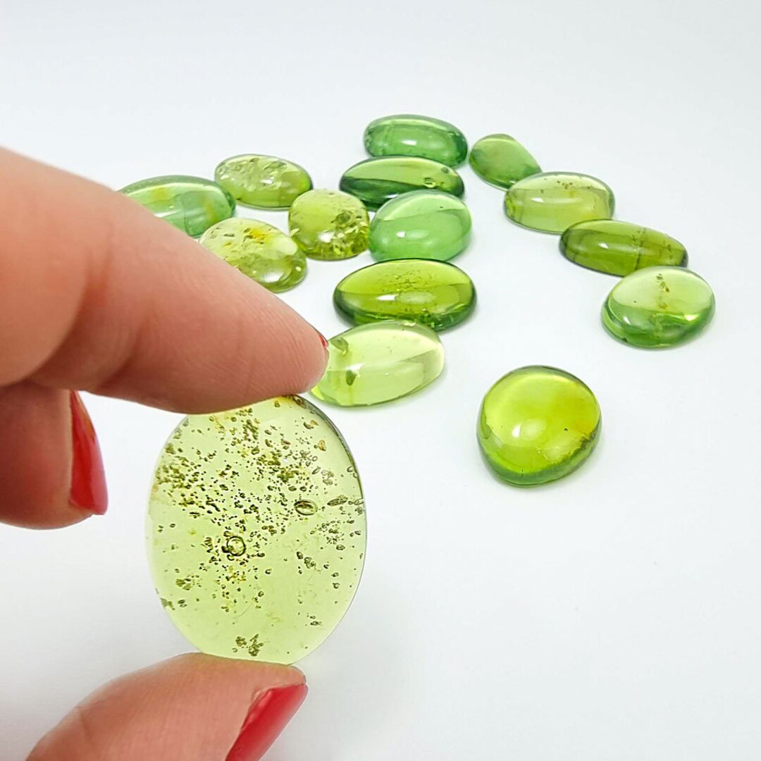 Natural Amber Green Color, Free Shape Flat Bottom Cabochons, Various ...