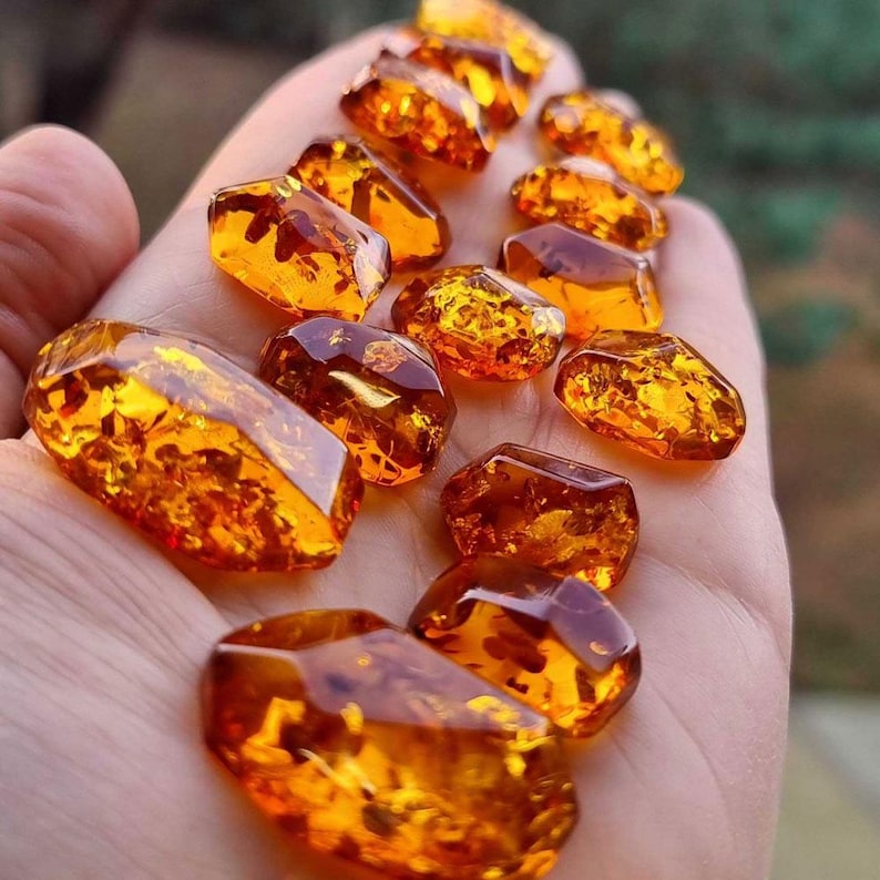 Natural Baltic Amber Cognac Color, Faceted Cut Shape Cabochons, Various ...