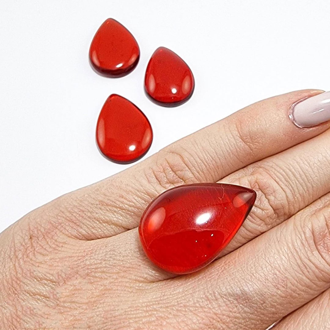 Natural Amber Red Color, Drop Free Shape Flat Bottom Cabochons, Various ...