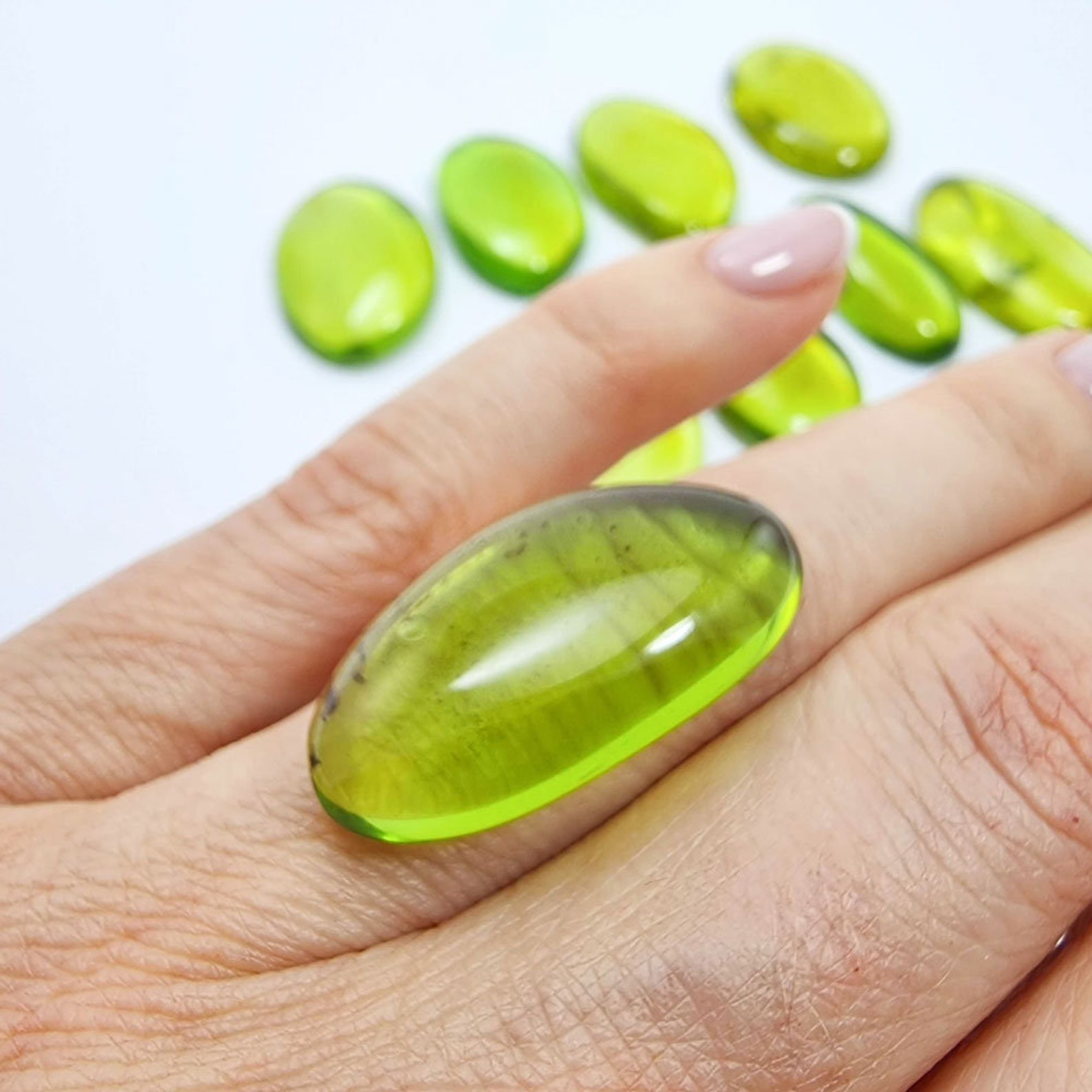 Natural Amber Green Color, Free Shape Flat Bottom Cabochons, Various ...