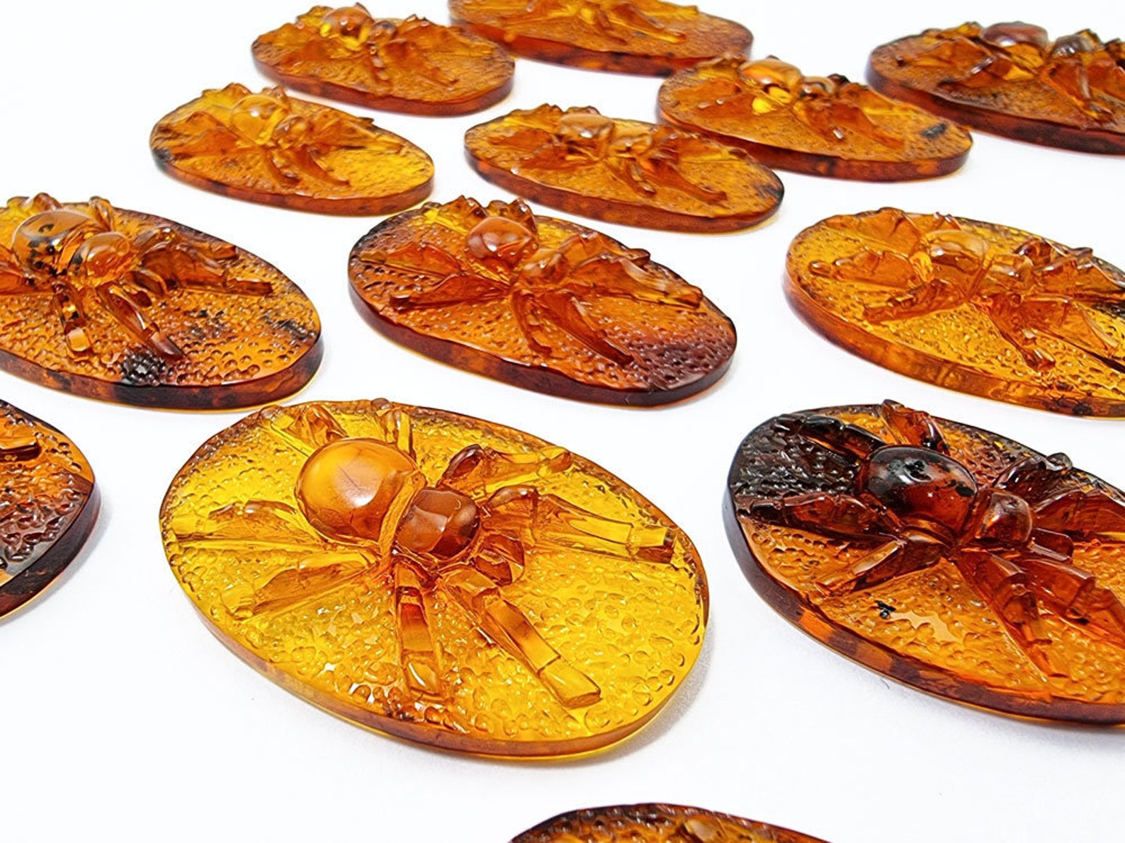 Natural Baltic Amber Carved Spider Cognac Color, Free Shape Flat Bottom ...