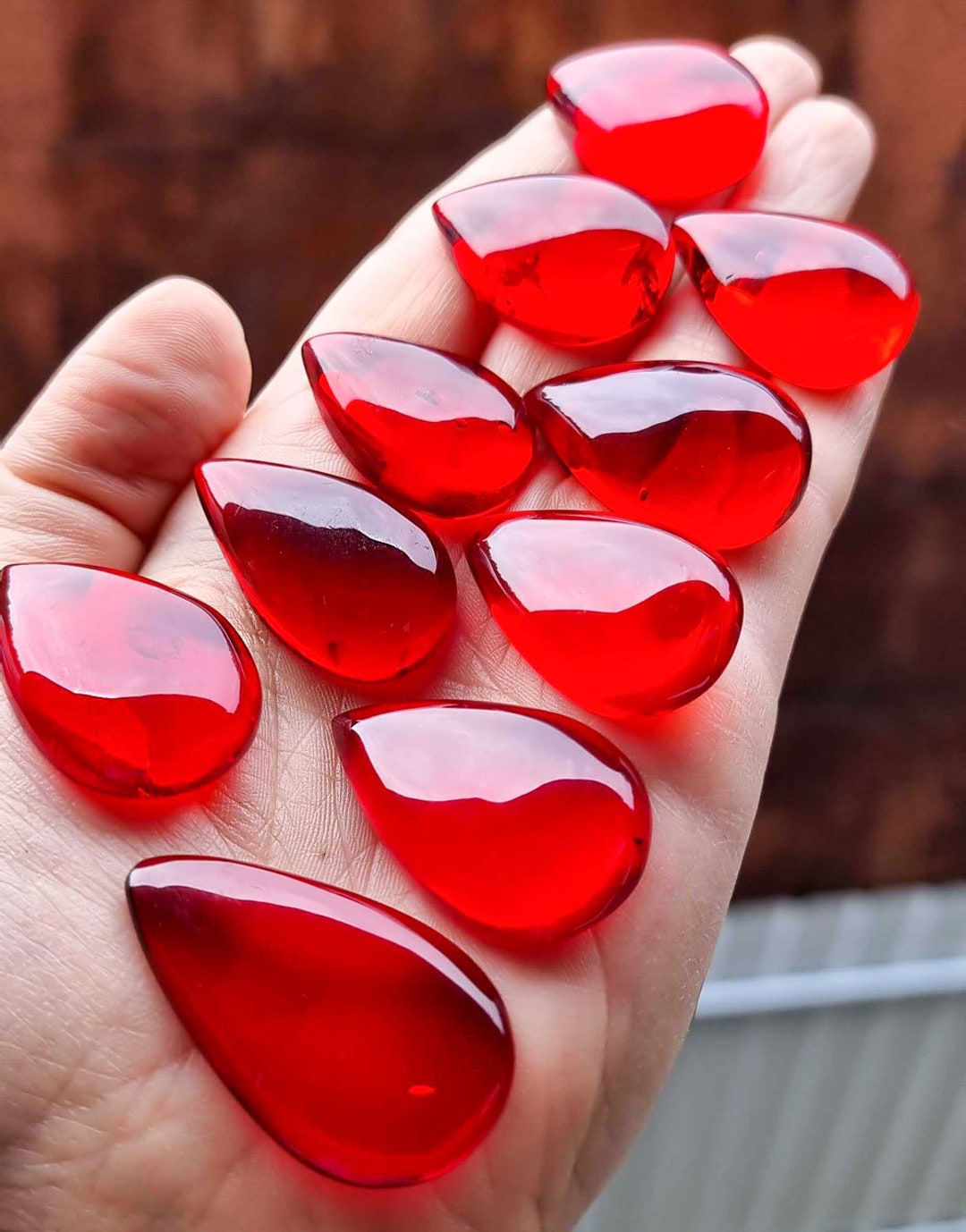 Natural Amber Red Color, Drop Free Shape Flat Bottom Cabochons, Various ...