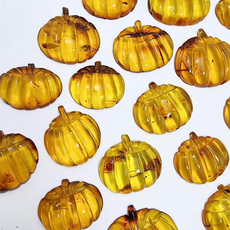 Natural Baltic Amber Carved Pumpkin Cognac Color, Free Shape Flat ...