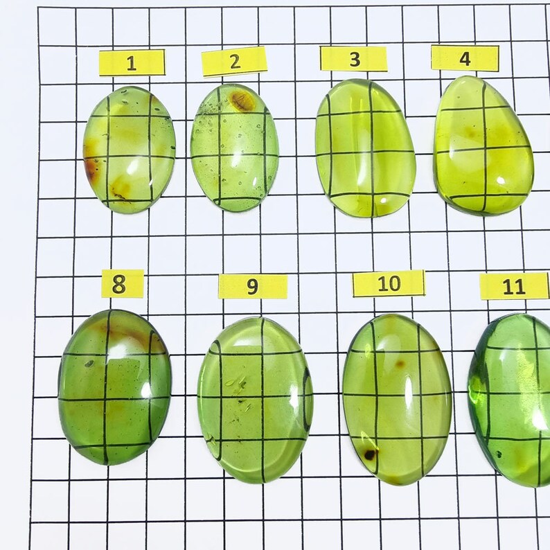Natural Amber Green Color, Free Shape Flat Bottom Cabochons, Various ...