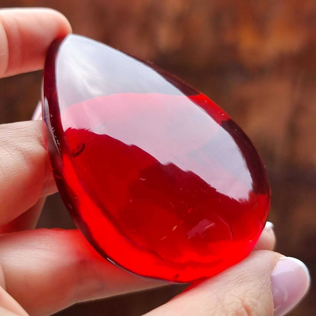 Natural Amber Red Color, Drop Free Shape Flat Bottom Cabochons, Various ...