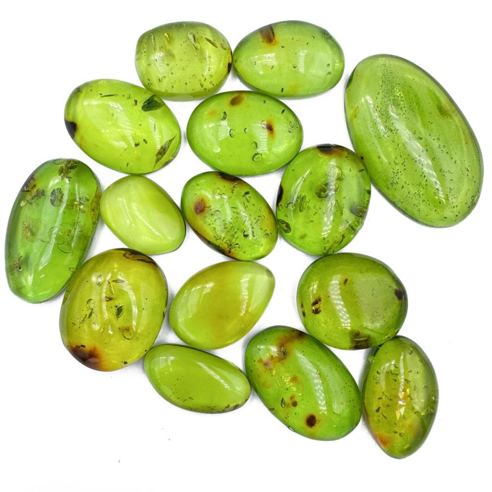 Natural Amber Green Color, Free Shape Flat Bottom Cabochons, Various ...