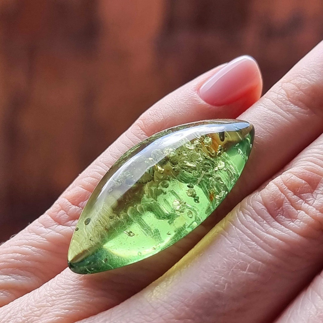 Natural Amber Green Color, Marquise Free Shape Flat Bottom Cabochons ...