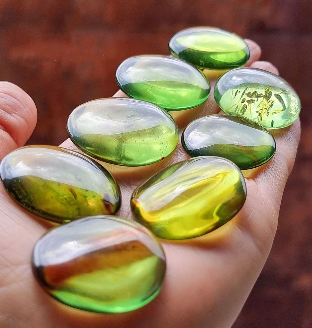 Natural Amber Green Color, Free Round Shape Flat Bottom Cabochons ...