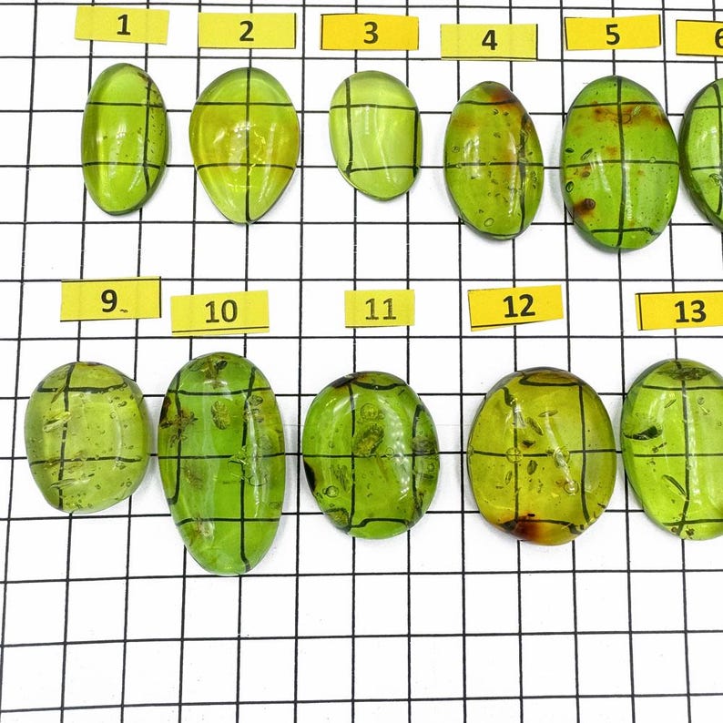 Natural Amber Green Color, Free Shape Flat Bottom Cabochons, Various ...