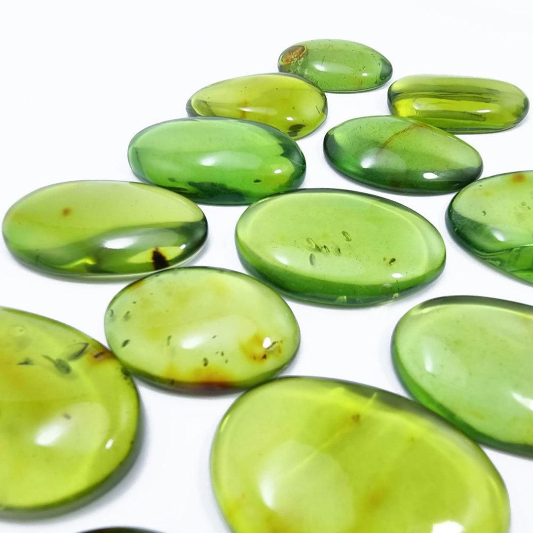 Natural Amber Green Color, Free Shape Flat Bottom Cabochons, Various ...