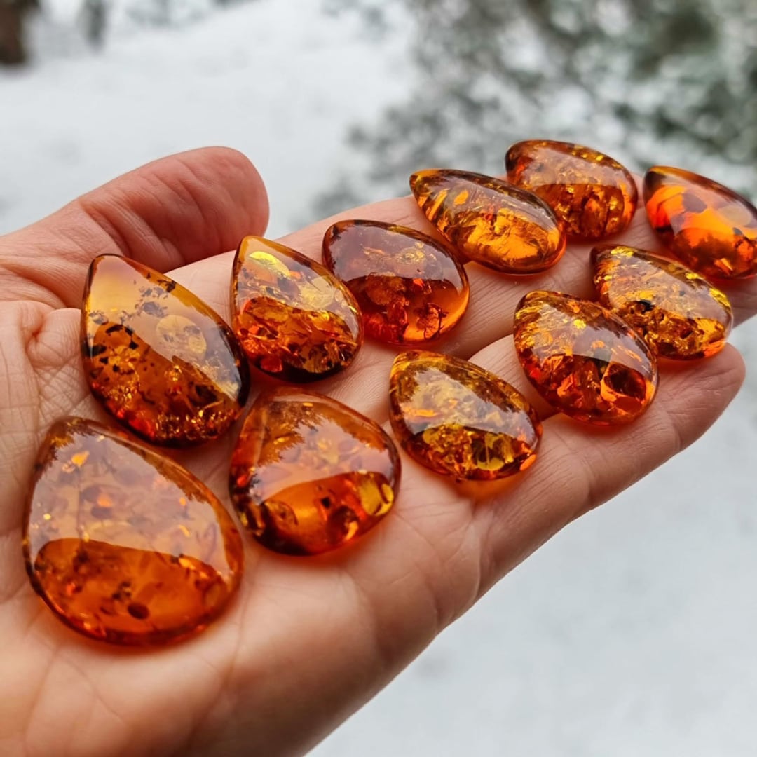 Natural Baltic Amber Cognac Color, Free Drop Shape Flat Bottom ...
