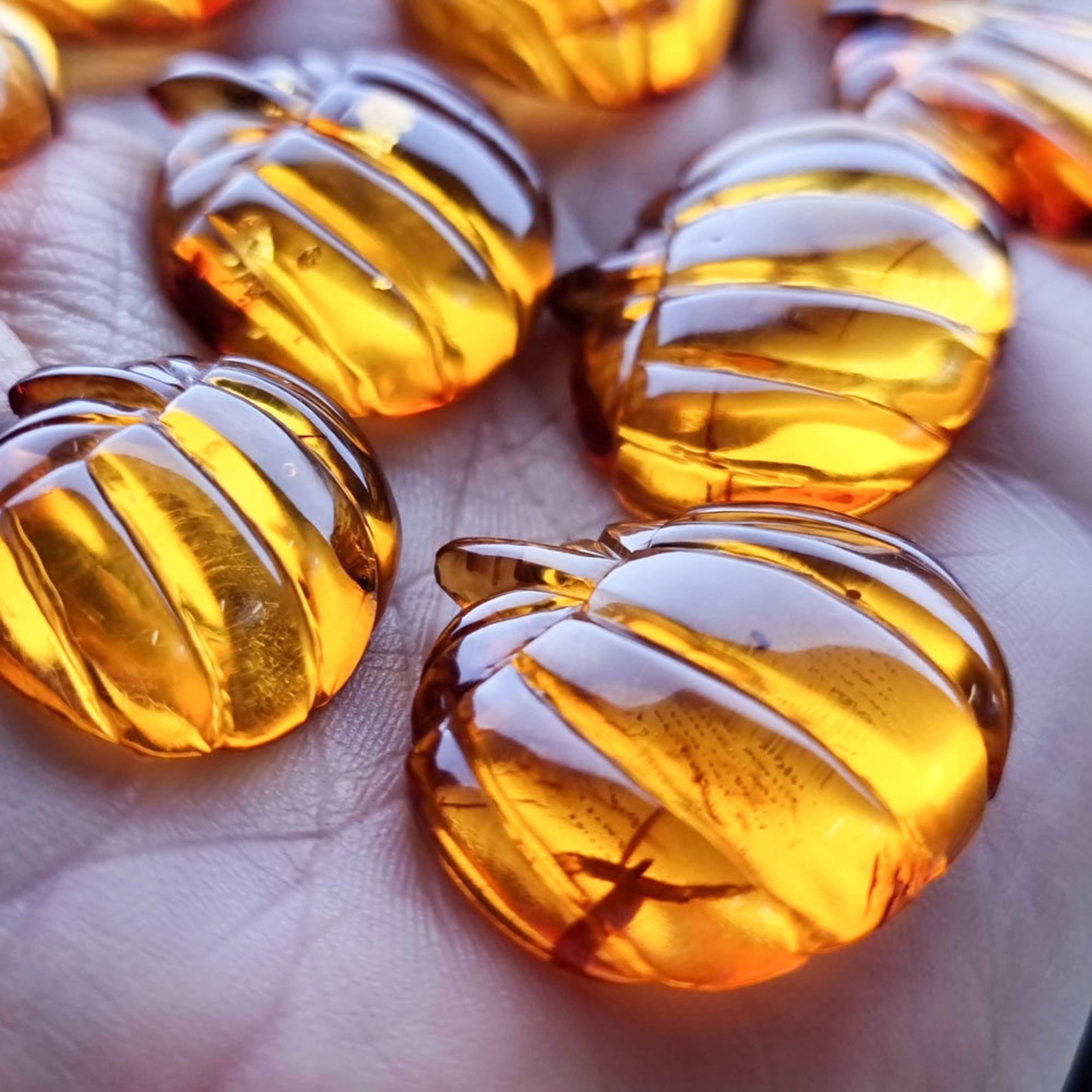 Natural Baltic Amber Carved Pumpkin Cognac Color, Free Shape Flat ...