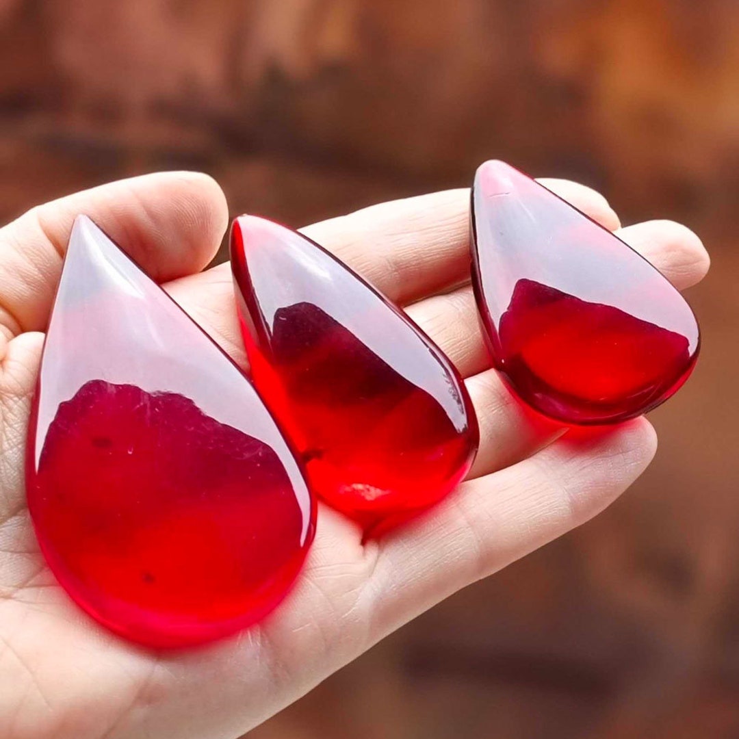 Natural Amber Red Color, Drop Free Shape Flat Bottom Cabochons, Various ...