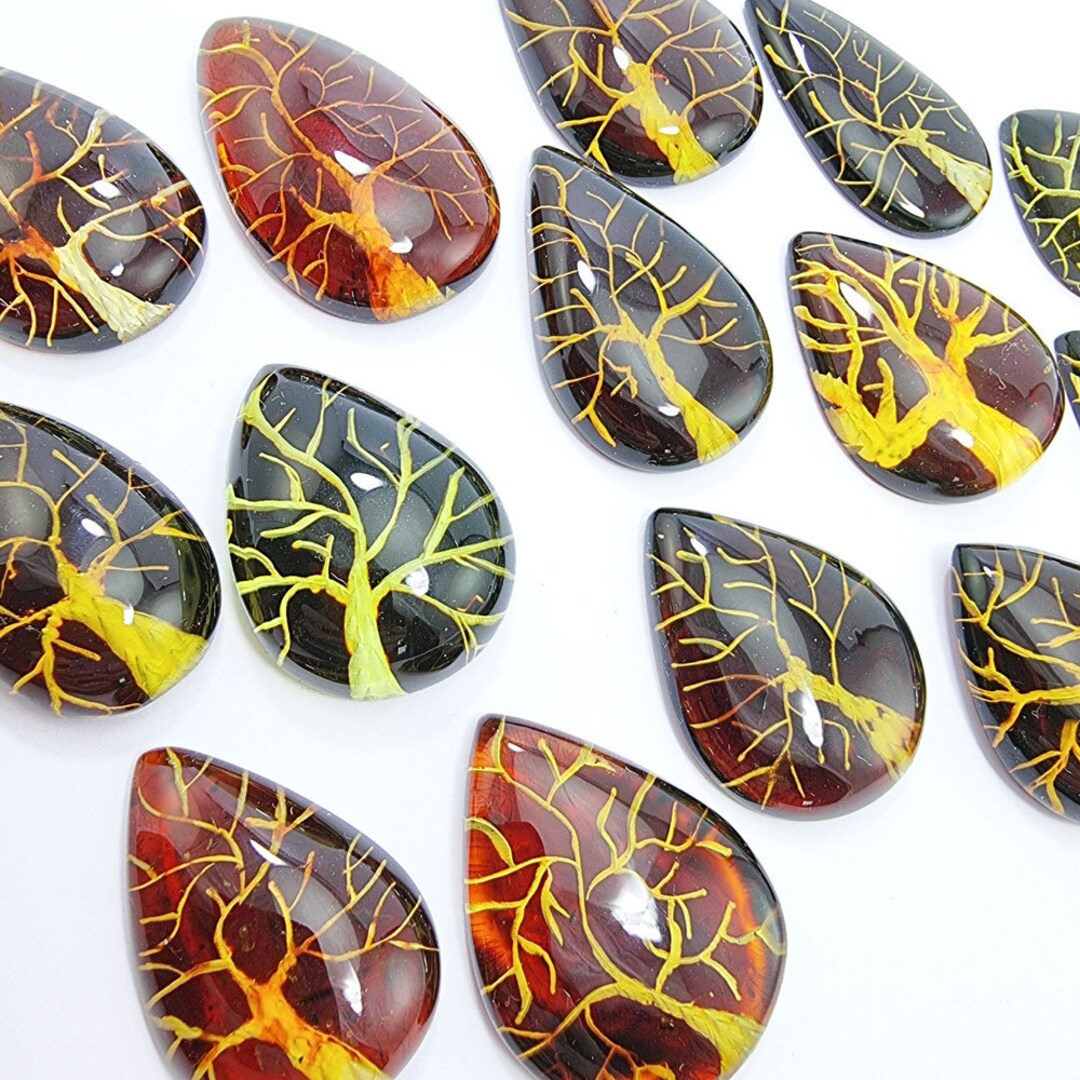 Natural Amber Cherry Bottom Color, Engraved Drop Free Shape Flat Bottom ...