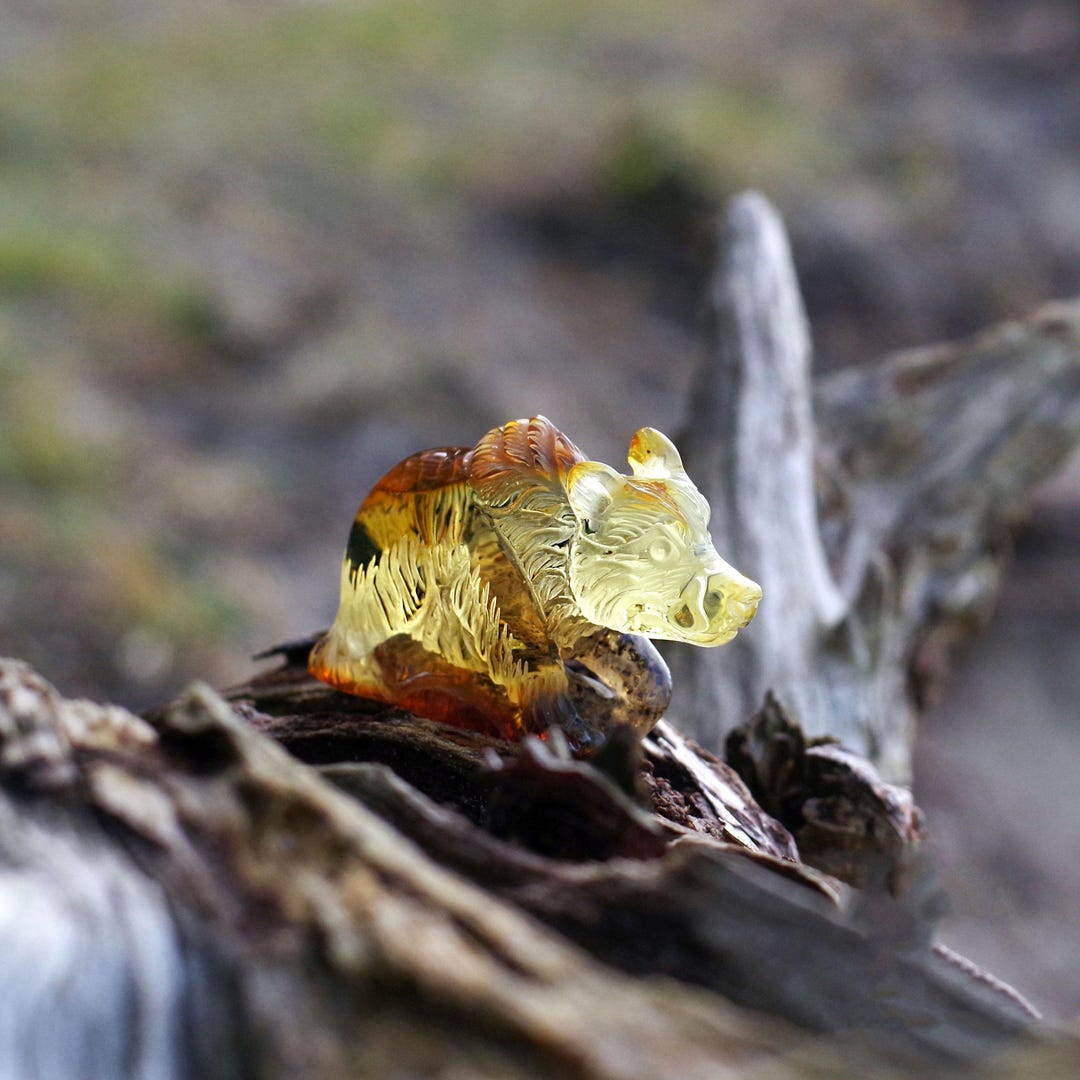 Natural Baltic Amber Carved Bear Fossil Color, Amber Figurine. - Etsy