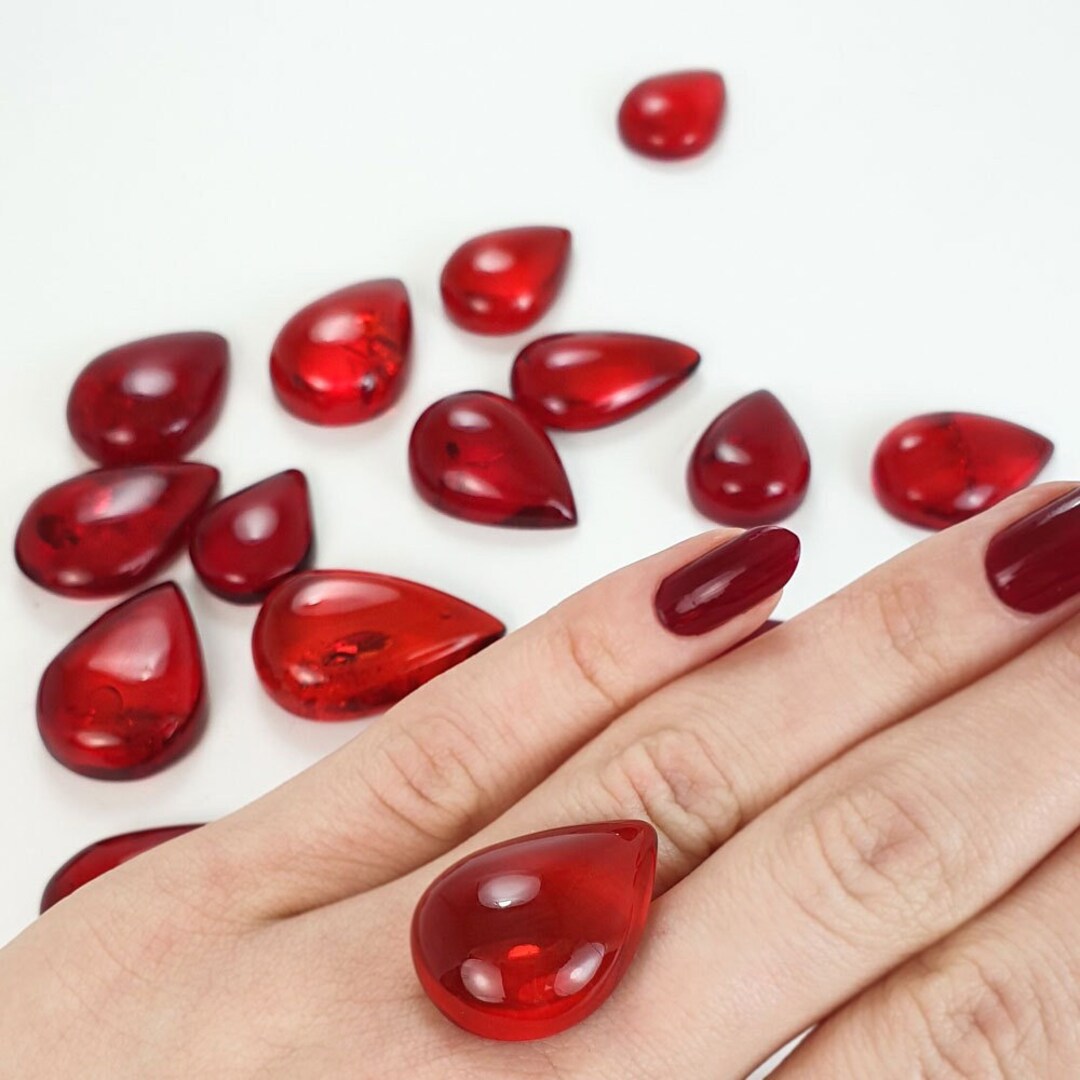 Natural Amber Red Color, Drop Free Shape Flat Bottom Cabochons, Various ...