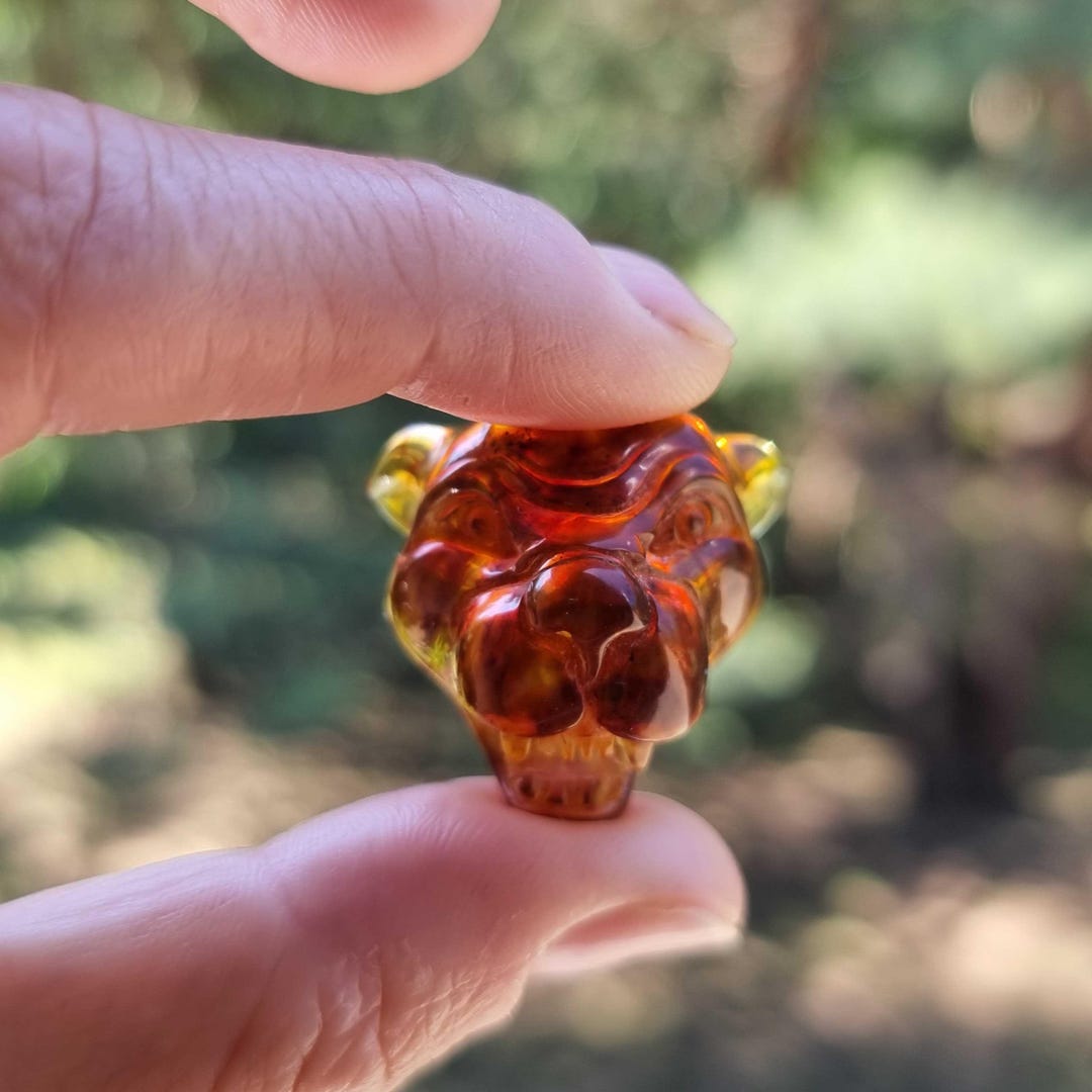 Natural Amber Carved Cat Cognac Color, Free Shape Flat Bottom Cabochons ...