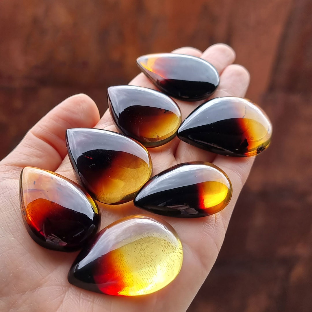 Natural Baltic Amber Two Tone Rainbow Color, Free Drop Shape Flat ...