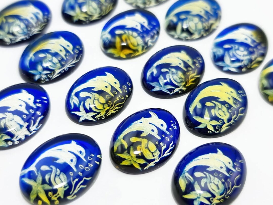 Natural Amber Dolphins Intaglio Blue Color Bottom, Regular Calibrated ...