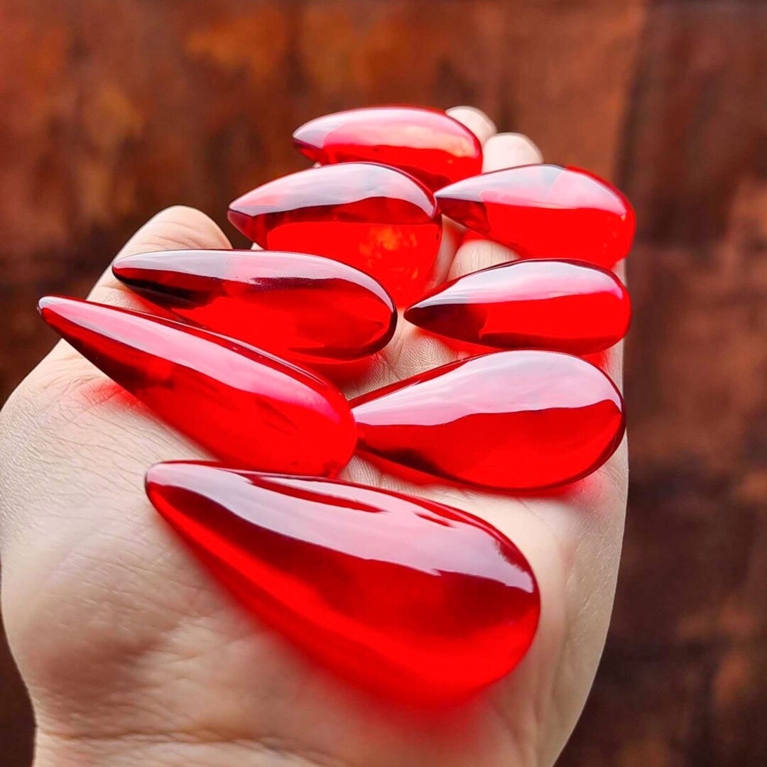 Natural Amber Red Color, Drop Free Shape Flat Bottom Cabochons, Various ...