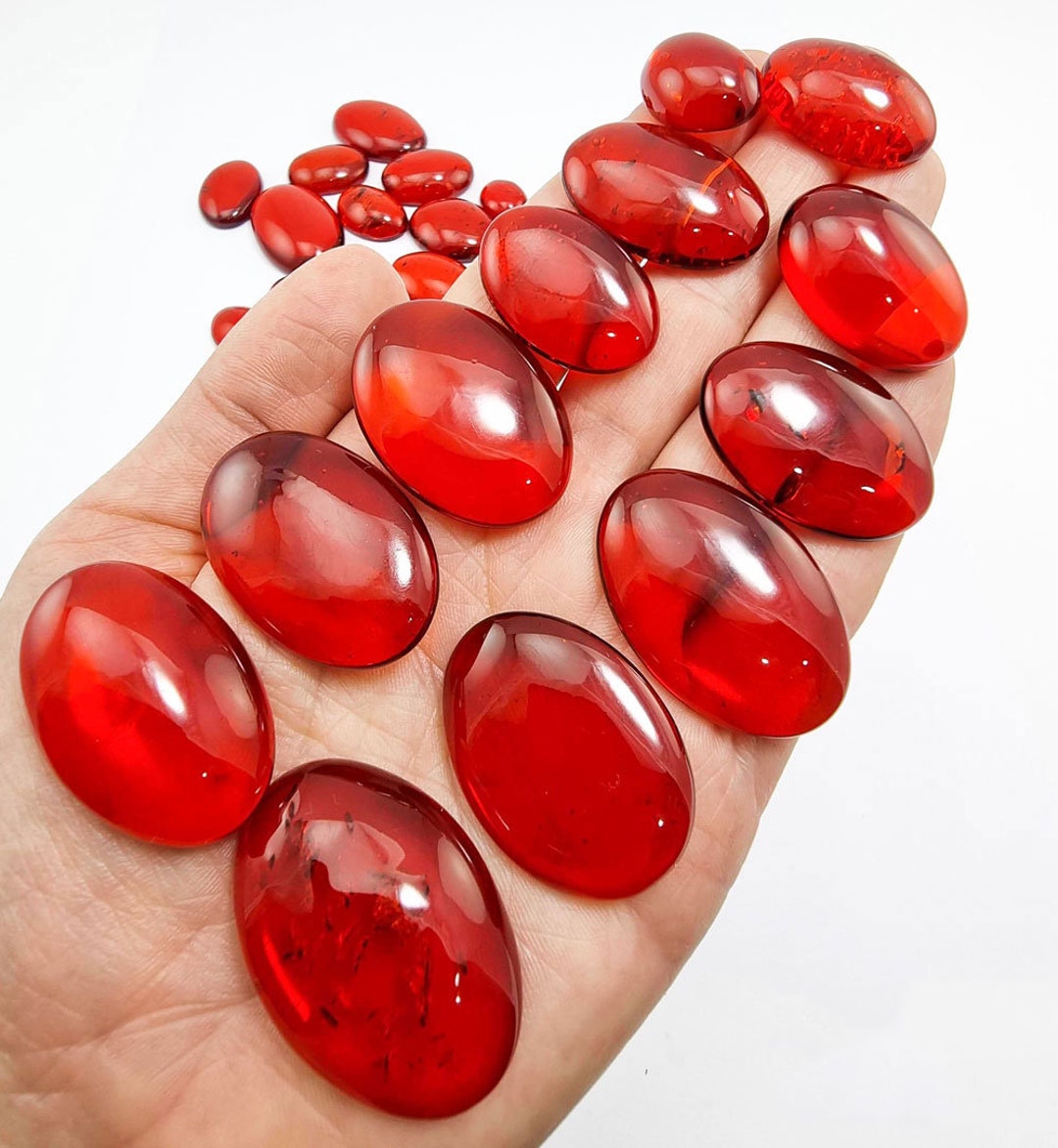 Natural Amber Red Color, Free Shape Flat Bottom Cabochons, Various ...
