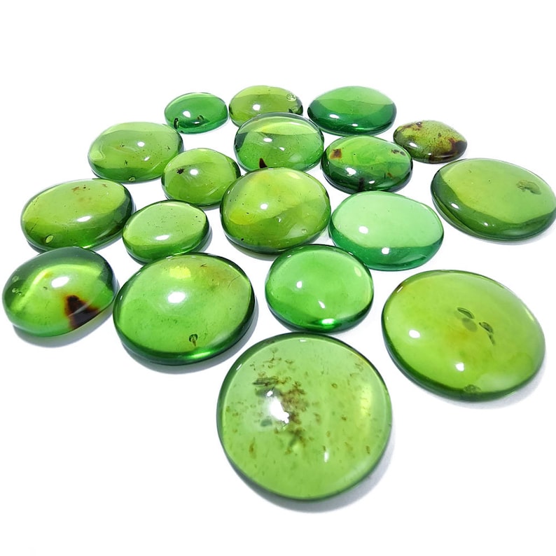 Natural Amber Green Color, Free Round Shape Flat Bottom Cabochons ...