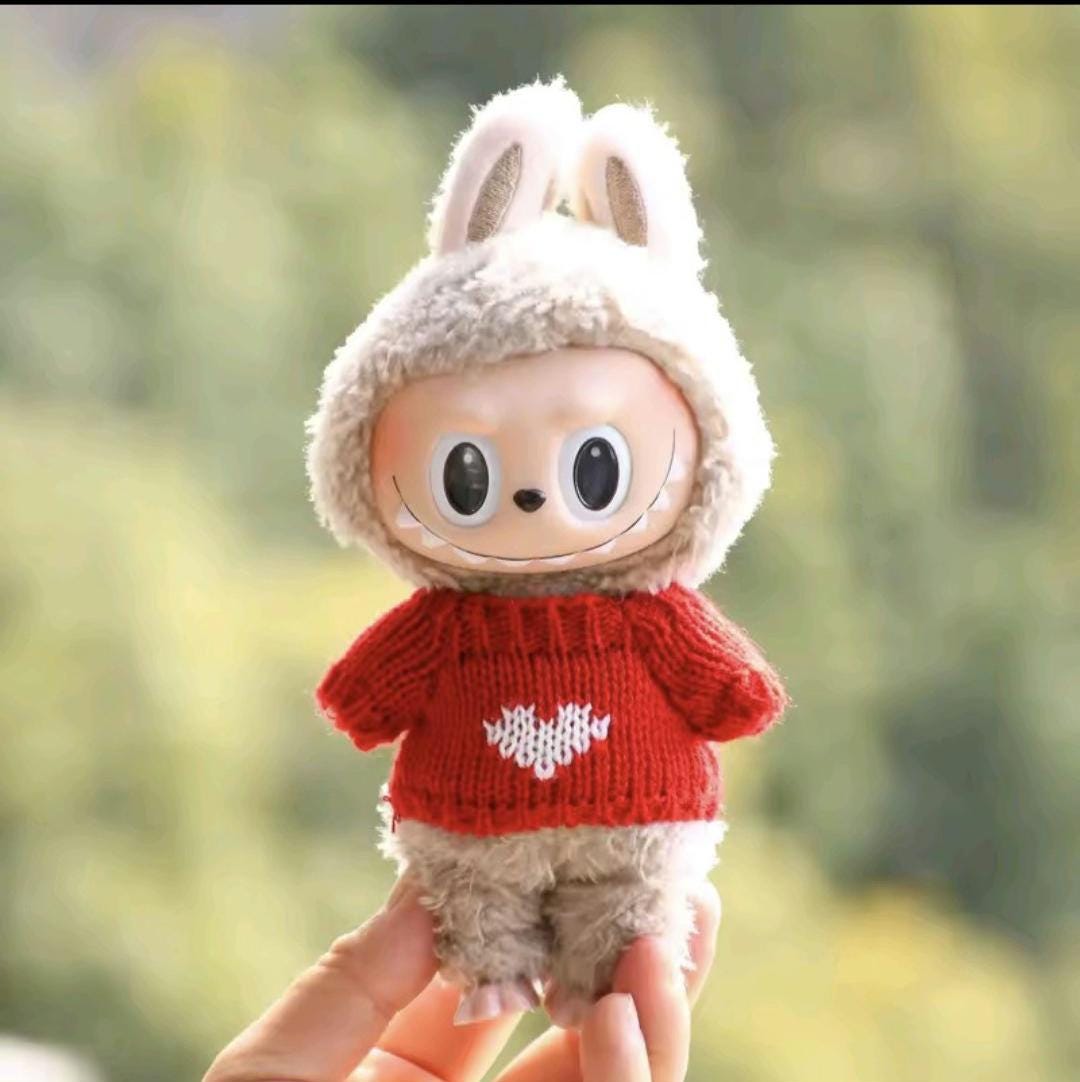 Labubu Doll Clothes Red Knit Sweater With White Heart - Handmade Labubu ...