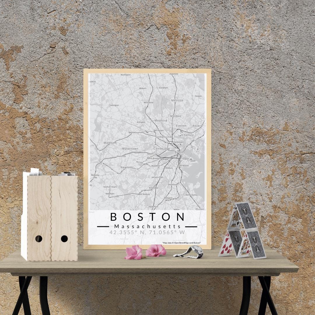 Minimalist Boston Map Print, Beantown Wall Art (digital Download) - Etsy
