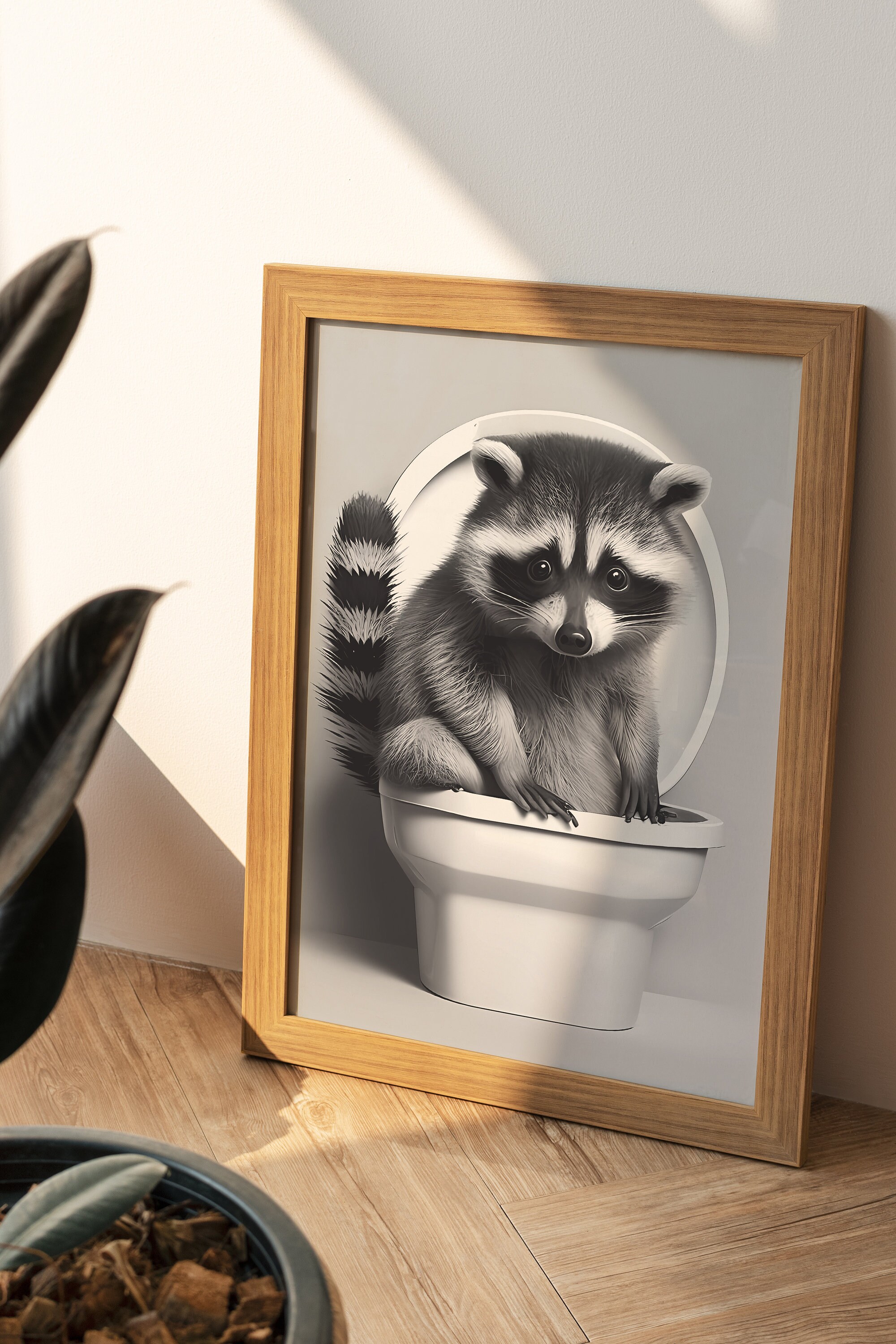 Racoon on Toilet, Cute Bathroom Printable, Whimsy Animal Art, Bathroom ...