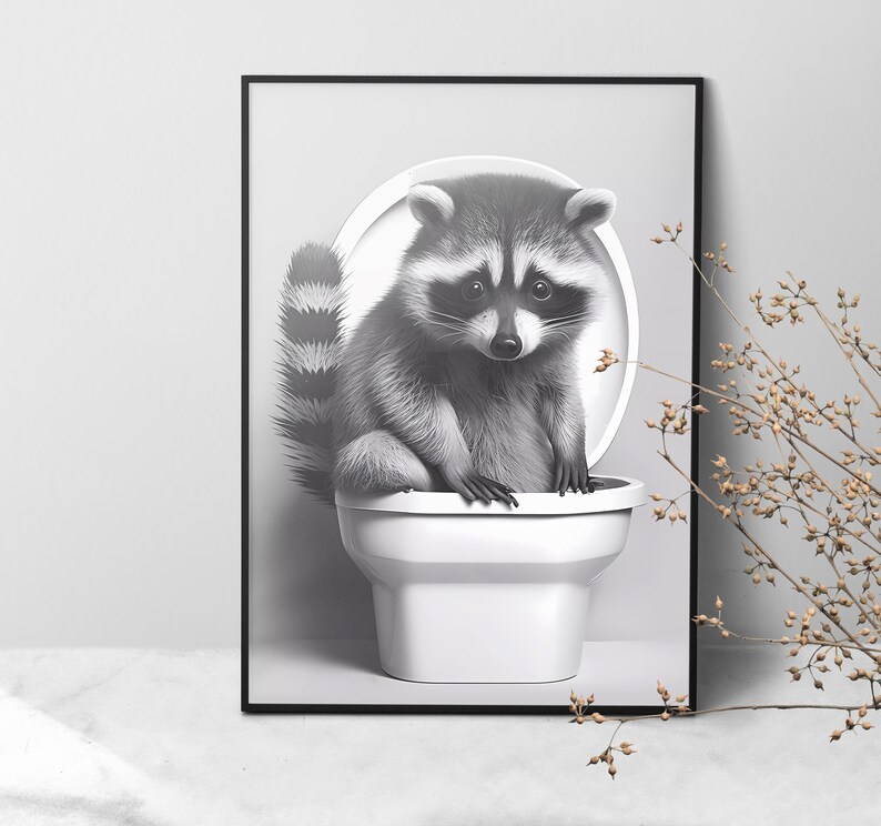 Racoon on Toilet Cute Bathroom Printable Whimsy Animal Art - Etsy