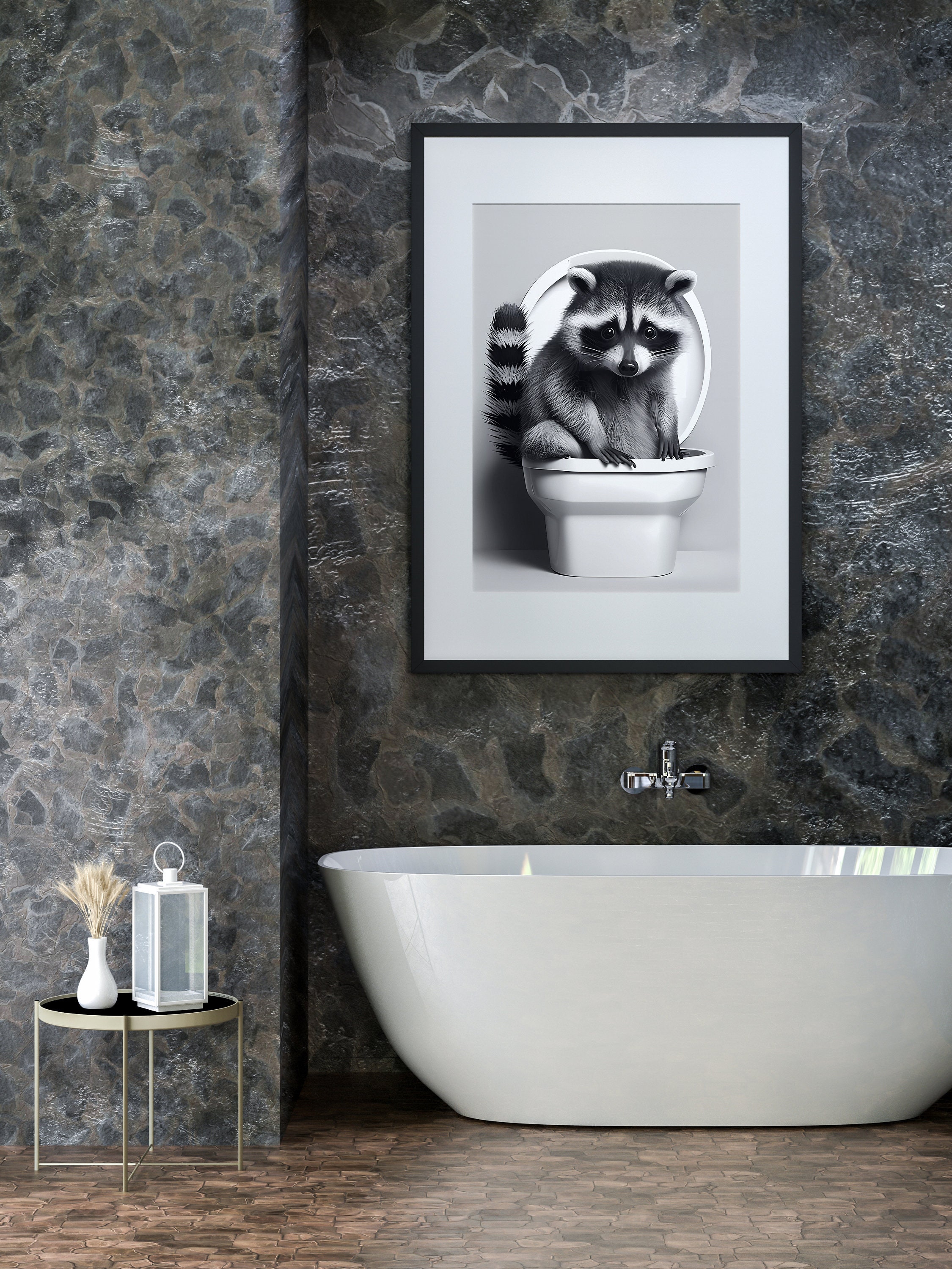 Racoon on Toilet, Cute Bathroom Printable, Whimsy Animal Art, Bathroom ...