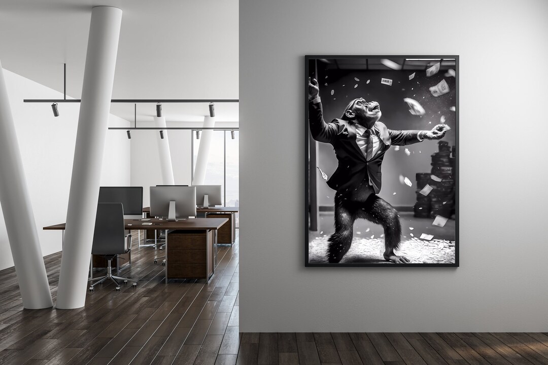 Printable Business Chimpanzee With Money Art, Monkey Home/office Decor ...