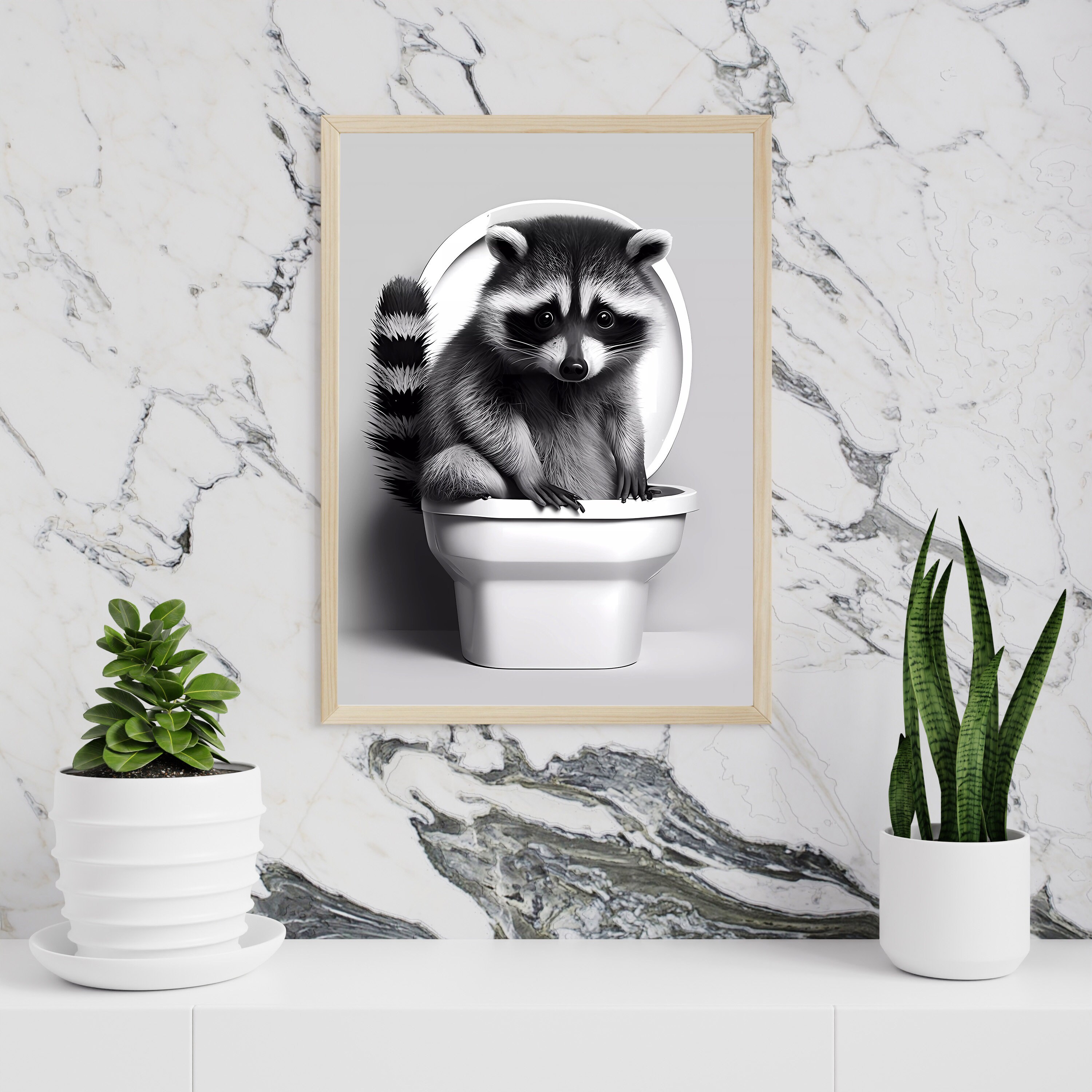Racoon on Toilet, Cute Bathroom Printable, Whimsy Animal Art, Bathroom ...